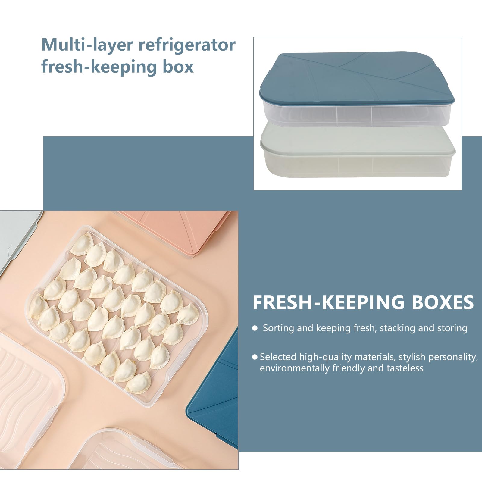 DECHOUS 3 Layer Food Storage Containers, Dumpling Box, Refrigerator Stackable Vegetable Organizer with Lid, Clear Food Crisper Keep Food Fresh Dumpling Containers Bin