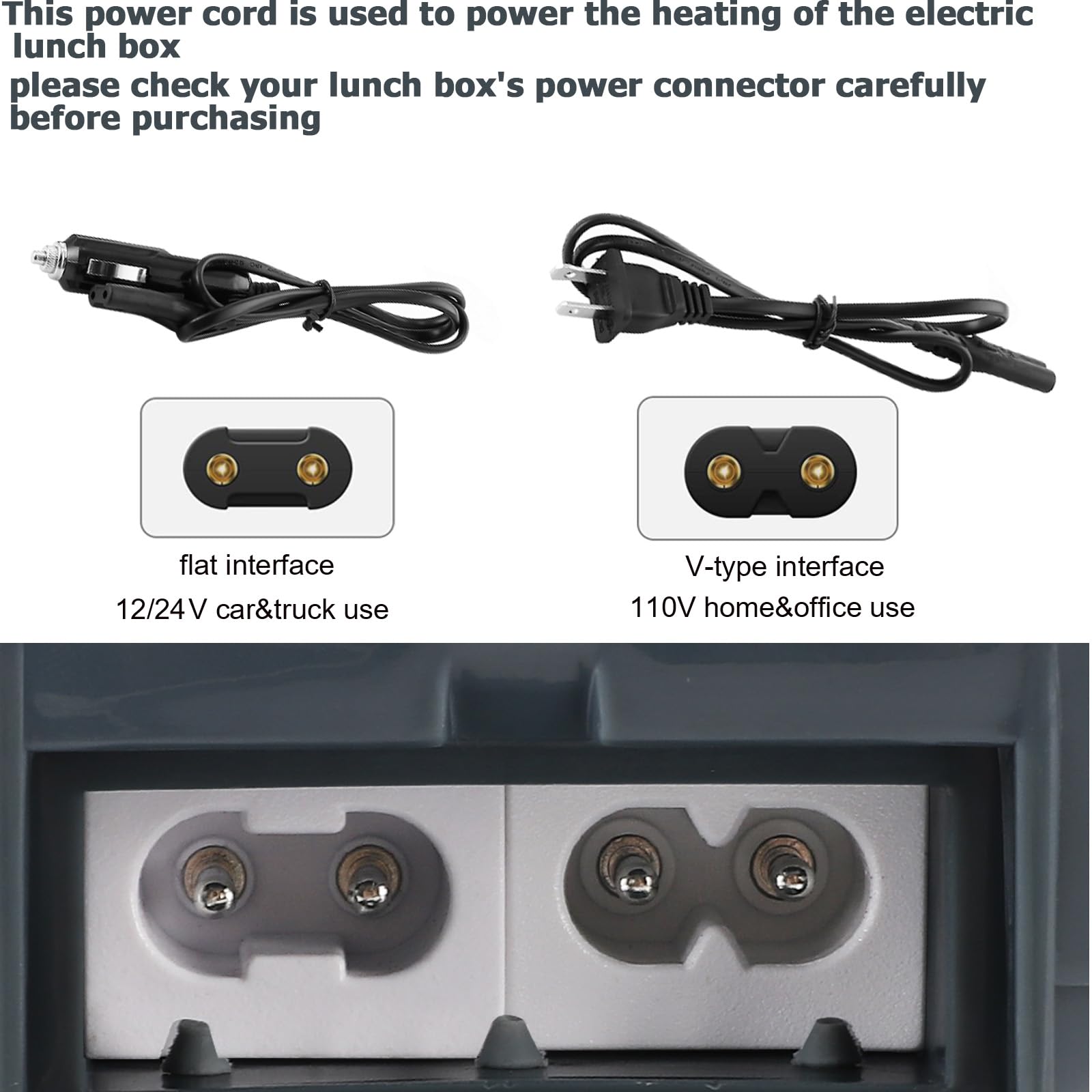 Budth Power Cord for Electric Lunch Box, 12/24v for Car Use, 110v for Home Office Use, Lunch Box Food Heater Plug, Portable Electric Lunch Box Replaceable Power Cord