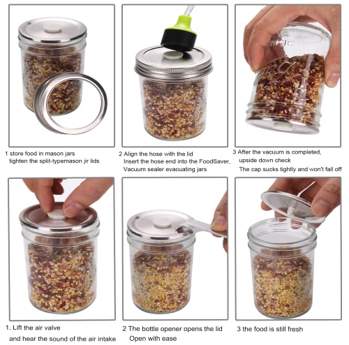ziHenryDa Fermenting Lids, Vacuum seal cap Compatible with FoodSaver Vacuum Sealer, Food Storage/fermentation lids/Freshness Mason Jar Vacuum Seal Lid,6 set stainless Steel Lids+Accessory Hose,86mm