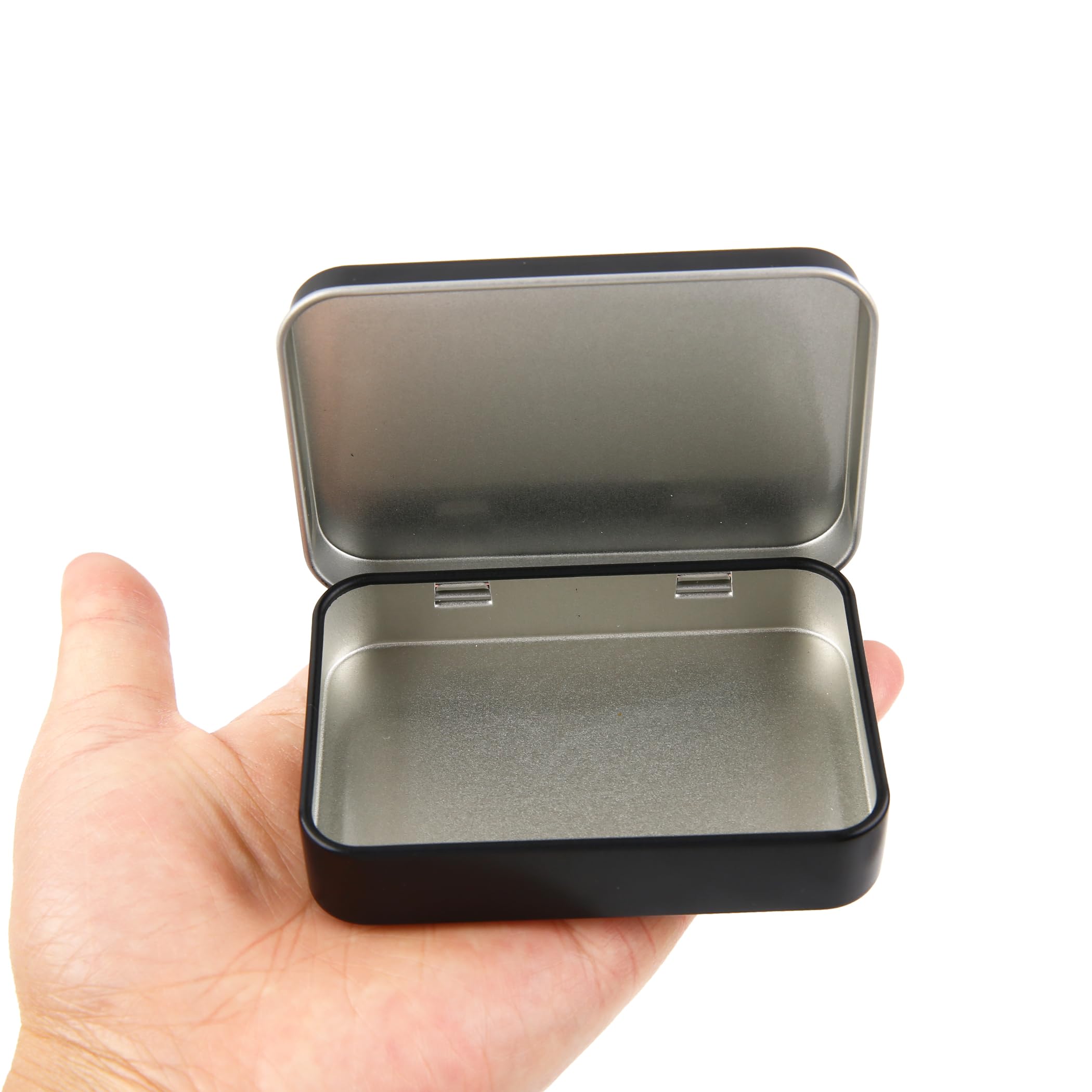 LIGHUFEIC 2Pcs Metal Hinged Tin Box Metal Rectangular Hinged Tins,Portable Mini Home Storage Container Kit with Lid,Ideal for Candies, Jewelry, Crafts(Black)
