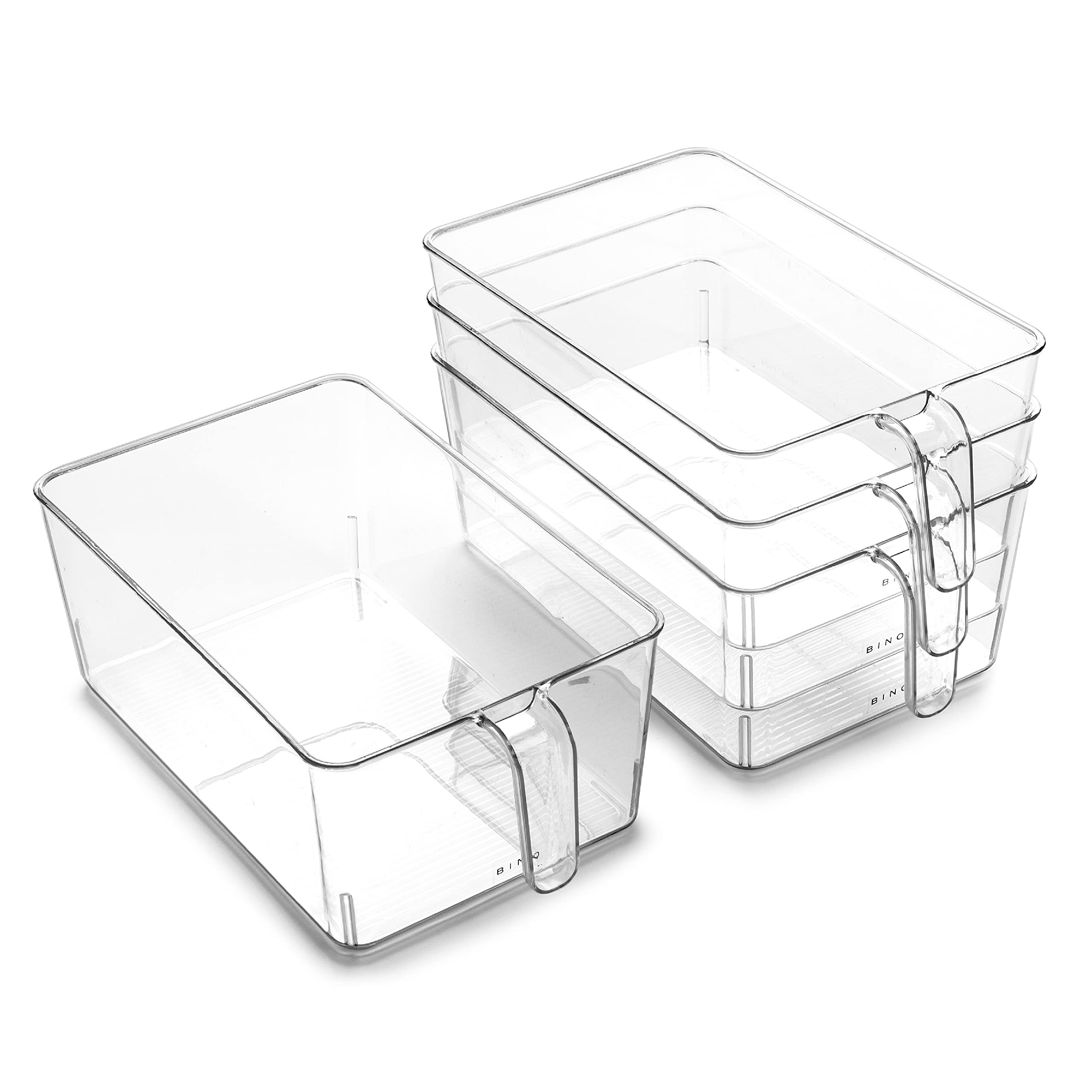 BINO l Plastic Storage Bins l THE HOLDER COLLECTION l 4-Pack, Large Multi-Use Clear Containers for Organizing with Built-in Handles l Pantry Organization & Storage l Kitchen Organizer l Storage Bins