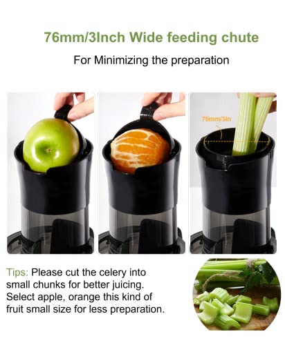 Cold Press Juicer, Qvin Slow Masticating Juicer Machines with Big Wide Chute, Nutrient Electric juicer machines Vegetable And Fruit, slow Juicer Machine BPA-Free, Easy to Clean,extractor de jugos y vegetales