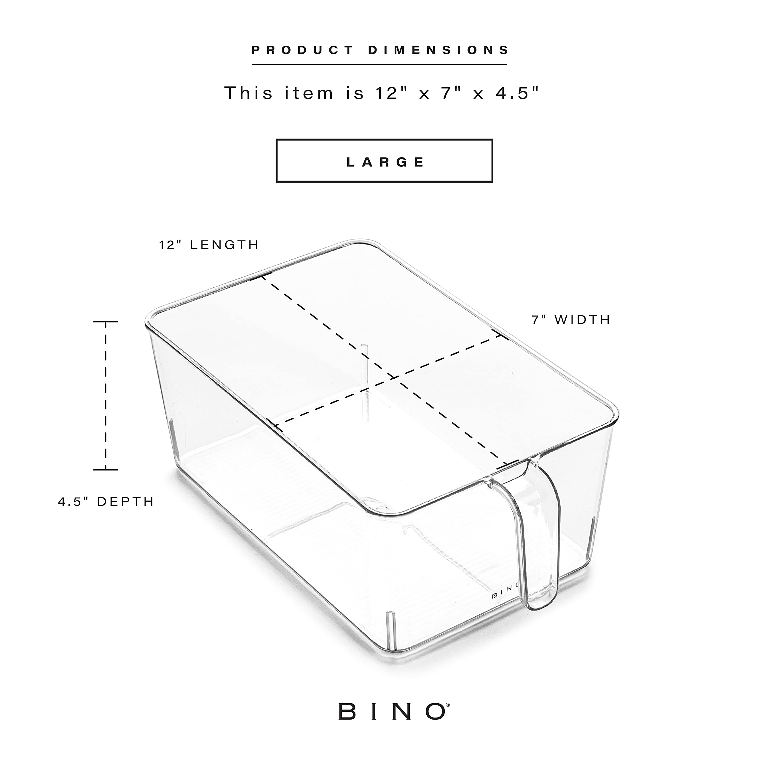 BINO l Plastic Storage Bins l THE HOLDER COLLECTION l 4-Pack, Large Multi-Use Clear Containers for Organizing with Built-in Handles l Pantry Organization & Storage l Kitchen Organizer l Storage Bins
