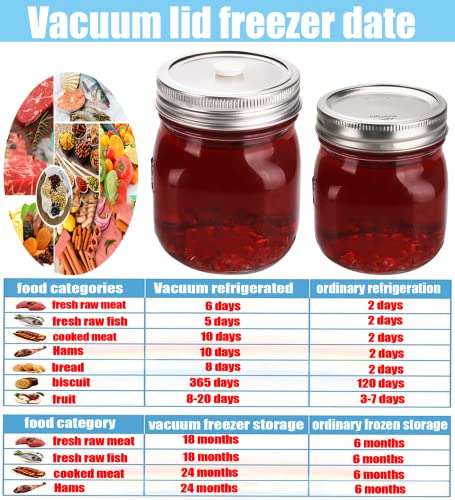 ziHenryDa Fermenting Lids, Vacuum seal cap Compatible with FoodSaver Vacuum Sealer, Food Storage/fermentation lids/Freshness Mason Jar Vacuum Seal Lid,6 set stainless Steel Lids+Accessory Hose,86mm