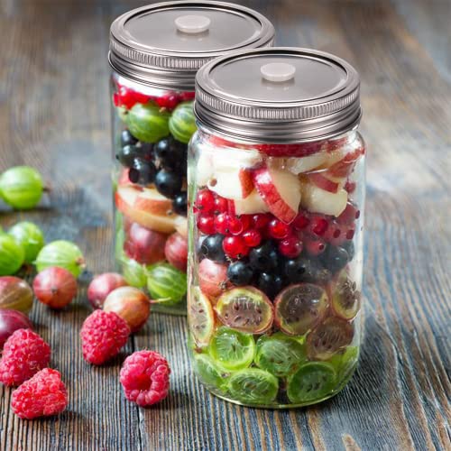 ziHenryDa Fermenting Lids, Vacuum seal cap Compatible with FoodSaver Vacuum Sealer, Food Storage/fermentation lids/Freshness Mason Jar Vacuum Seal Lid,6 set stainless Steel Lids+Accessory Hose,86mm