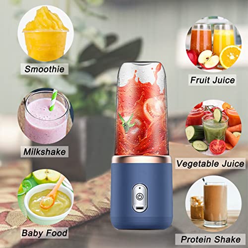 Portable Blender,USB Rechargeable Mini Personal Blender for Shakes and Smoothies,Electric Fruit Veggie Juicer with 2pcs Travel Juicer Cup,Blue
