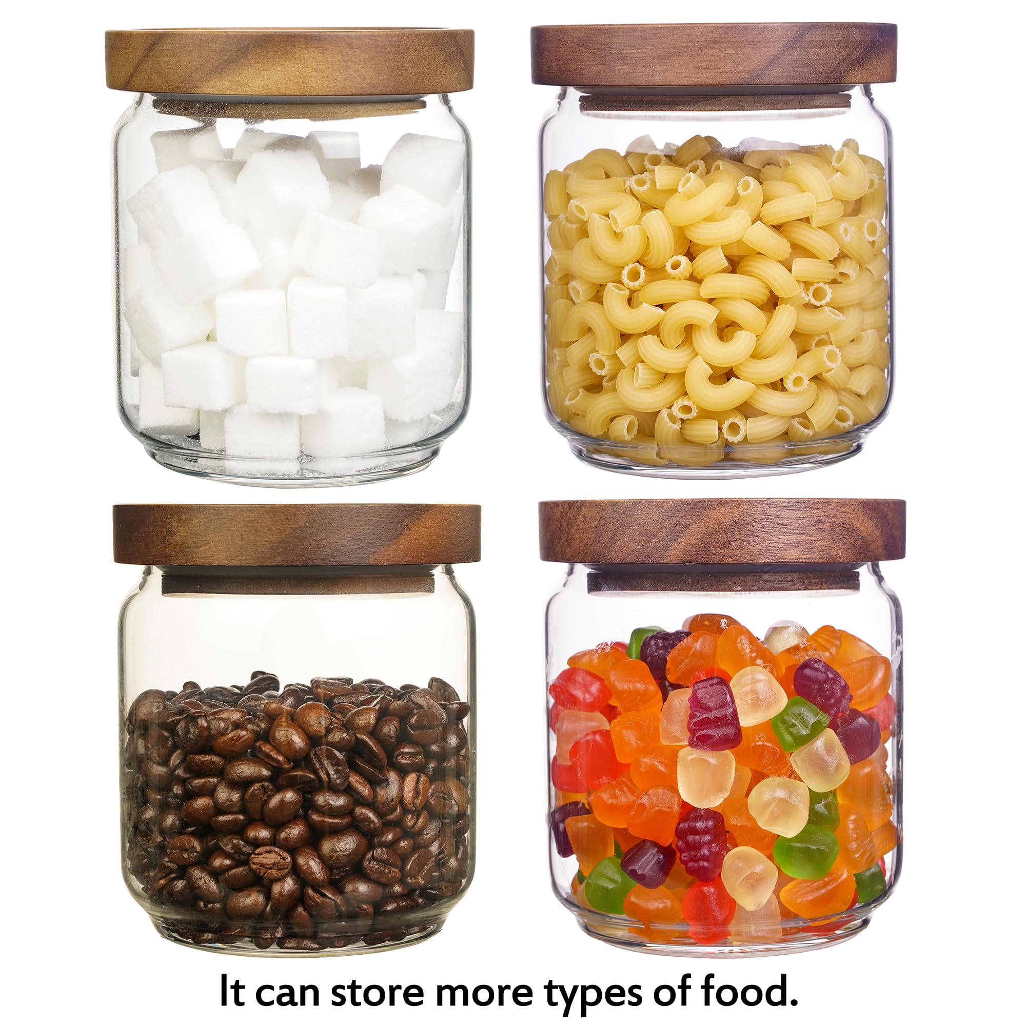 Yeahey Glass storage jars with wooden lids, food storage jars, glass kitchen jars, transparent containers for coffee bean storage, biscuit/candy/spice/tea/Pasta/Nuts storage jars (15oz*2)