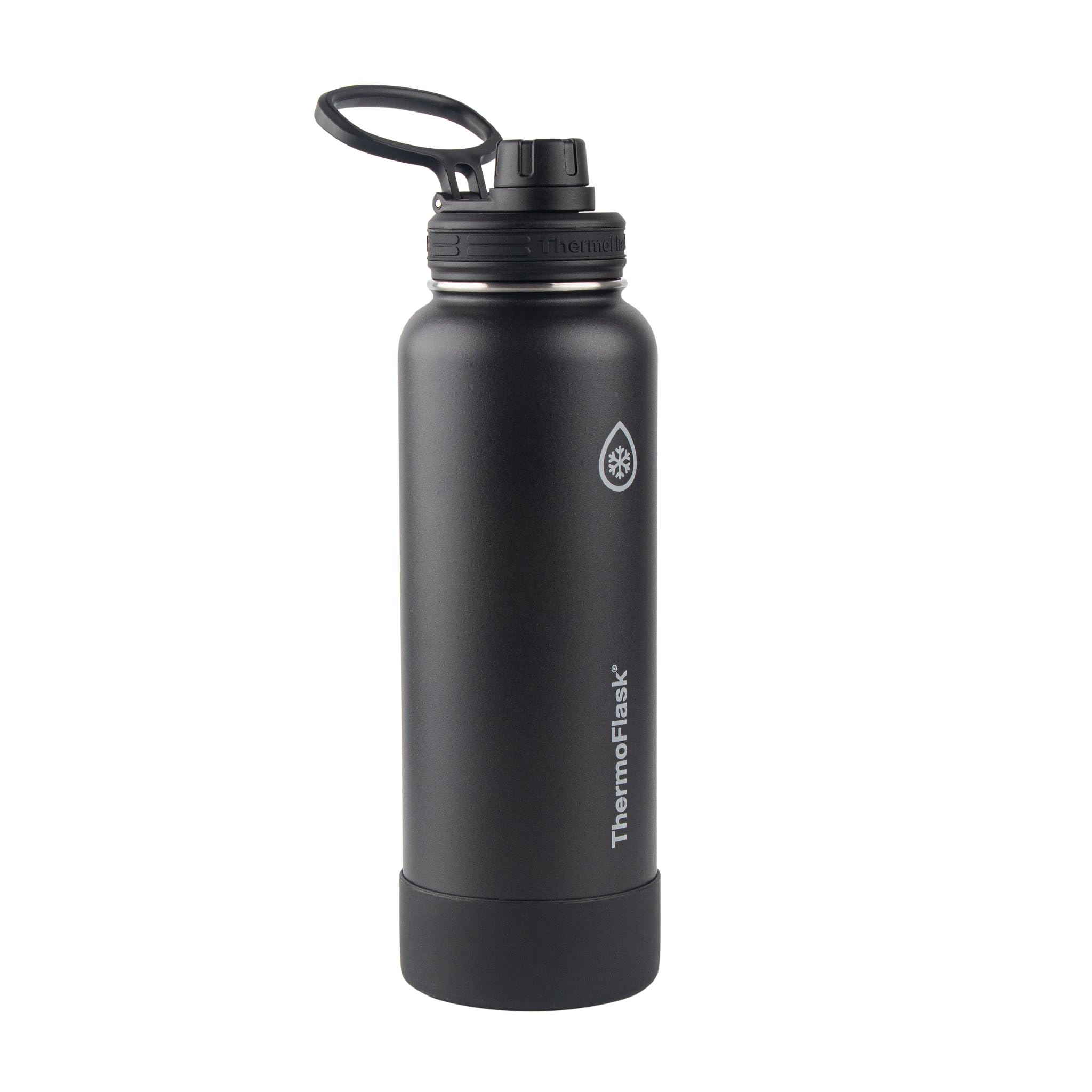 Thermoflask 40 oz Stainless Steel Insulated Water Bottles with Straw and Spout Lids, 2-pack, Black/Rose Purple