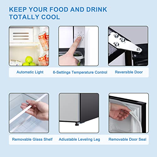 Frestec 3.1 CU' Mini Refregiator, Compact Refrigerator, Small Refrigerator with Freezer, Silver (FR 310 SL)