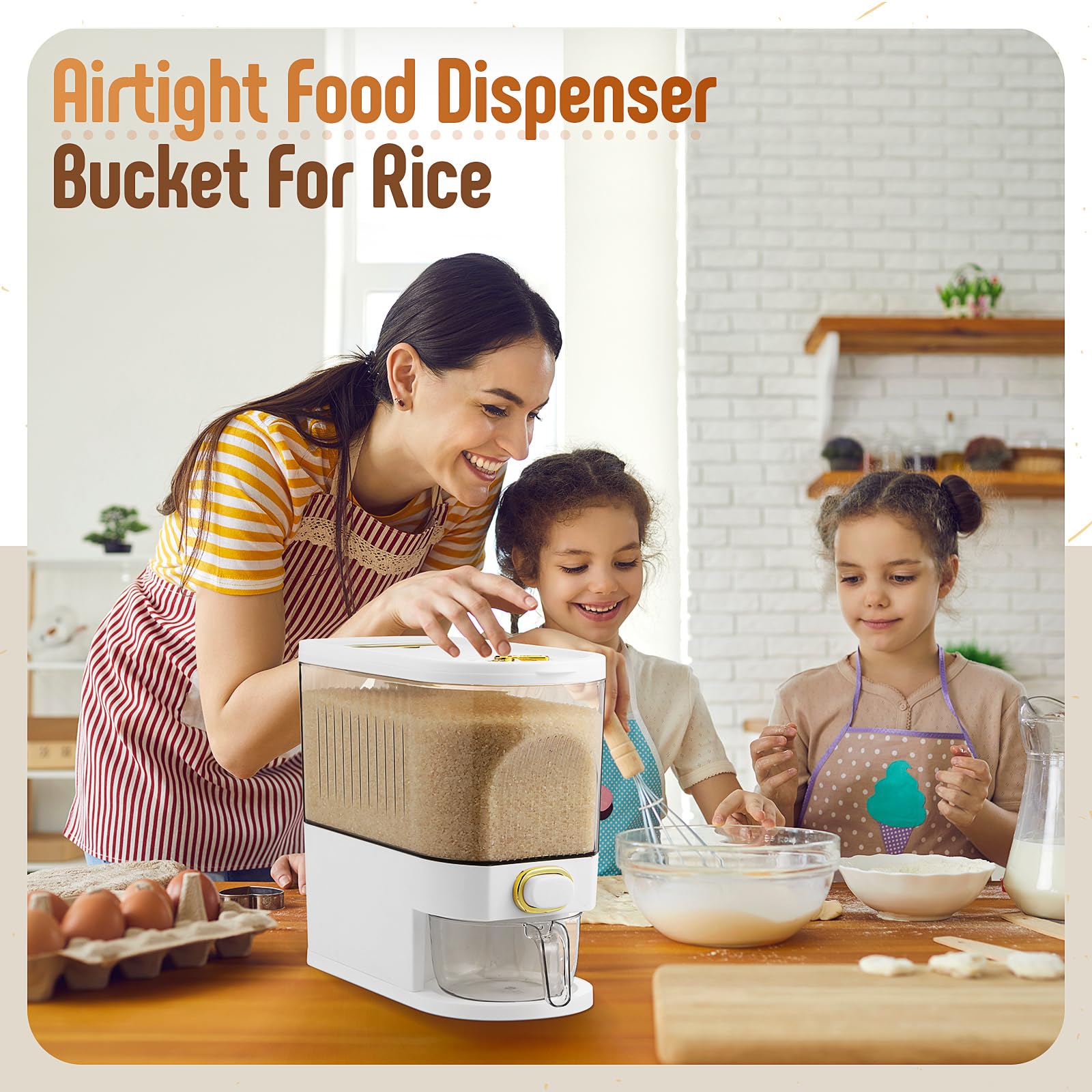 Singhoow 2 Pcs 11lbs Rice Storage Container Large Rice Dispenser with Time Scale Cereal Dry Food Dispenser Rice Holder with Rice Washing Spoon and Cleaning Brush for Kitchen, Clear and Ivory White