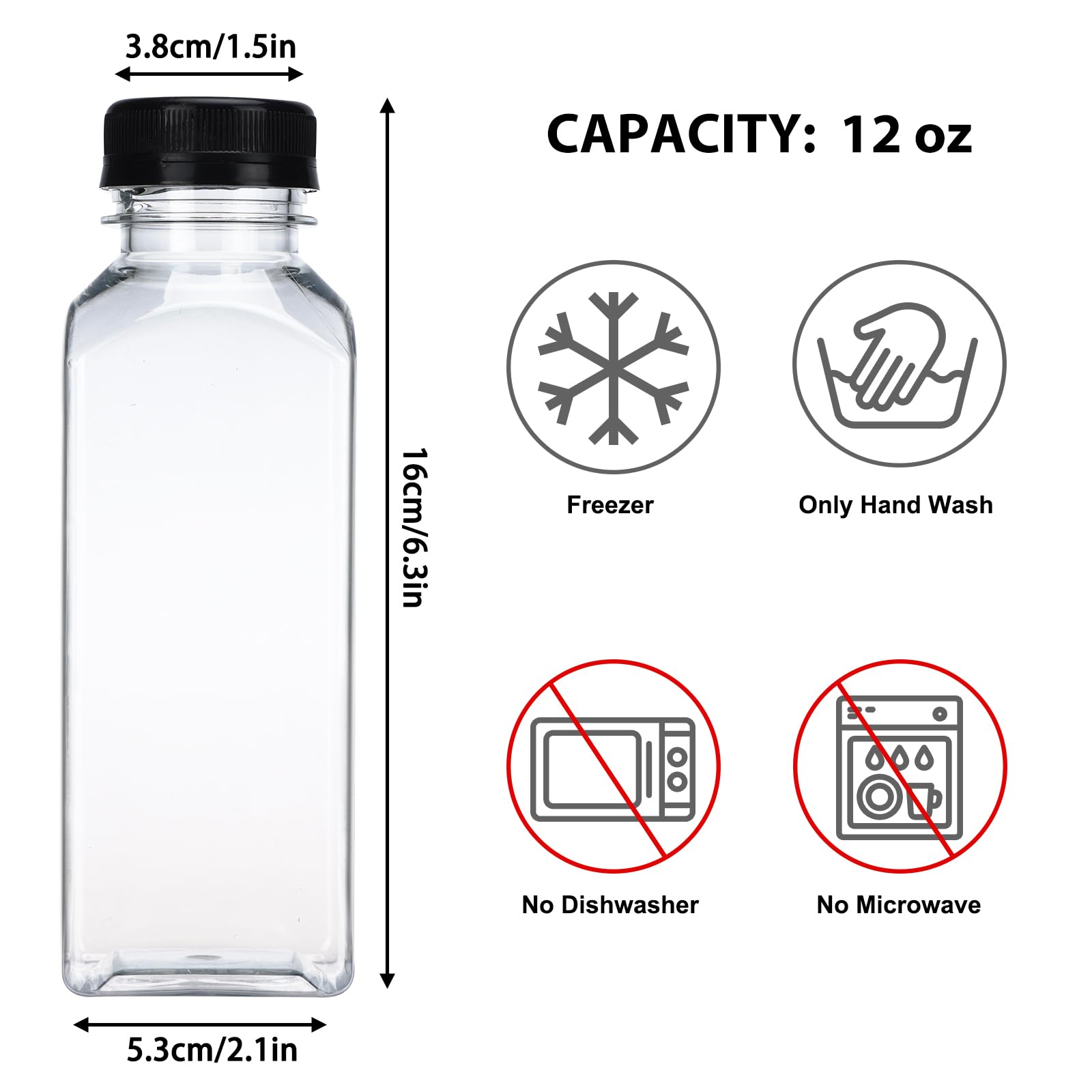 Moretoes 10pcs 12oz Plastic Bottles with Caps, Empty Reusable Drink Containers with Labels, Bulk Clear Beverage Containers for Juicing Drinking Milkshake Tea and Other Beverages