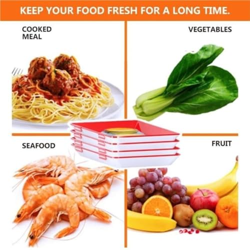 Food Preservation Tray - With Stretch Cover, Food Plastic Preservation Tray, Stacking Food Storage Trays, Stackable Food Tray Reusable Creative Fresh Tray Storage for Food Preservation (6Pcs)