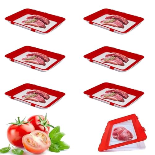 Food Preservation Tray - With Stretch Cover, Food Plastic Preservation Tray, Stacking Food Storage Trays, Stackable Food Tray Reusable Creative Fresh Tray Storage for Food Preservation (6Pcs)