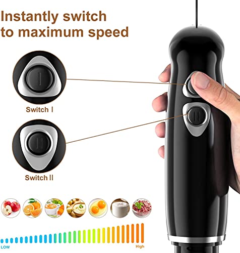 Multi-Use Immersion Blender, Hand Blender with Powerful Copper Motor 800W, High Speed, Turbo Mode, 3 in 1 Handheld Blender Stick Stainless Steel Blades, Whisk, Beaker with Measuring Marks, and Chopper