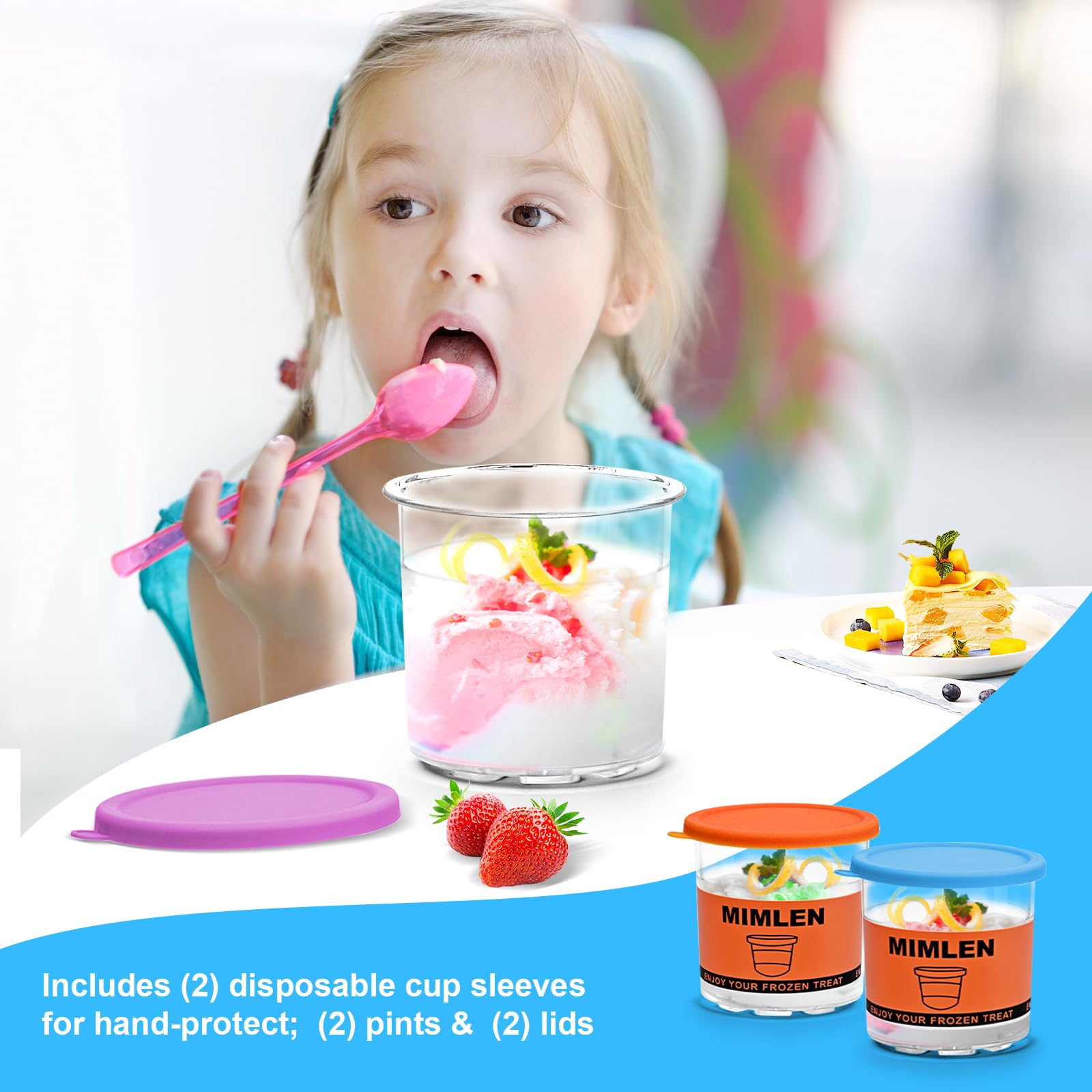 MIMLEN 2 Pack Container for 16oz. Ninja Creami Pints and Lids, Compatible with Ninja Creami NC301 NC300 NC299AMZ Series