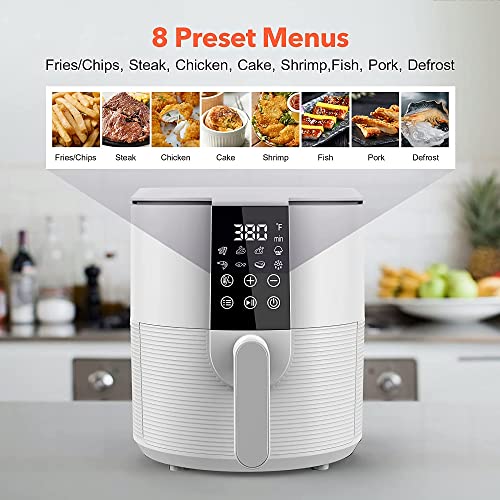 3.5QT Air Fryer with LED Digital Display, Temperature Control, 8 Preset Cooking Modes, Recipe Book (White color) _ Intexca