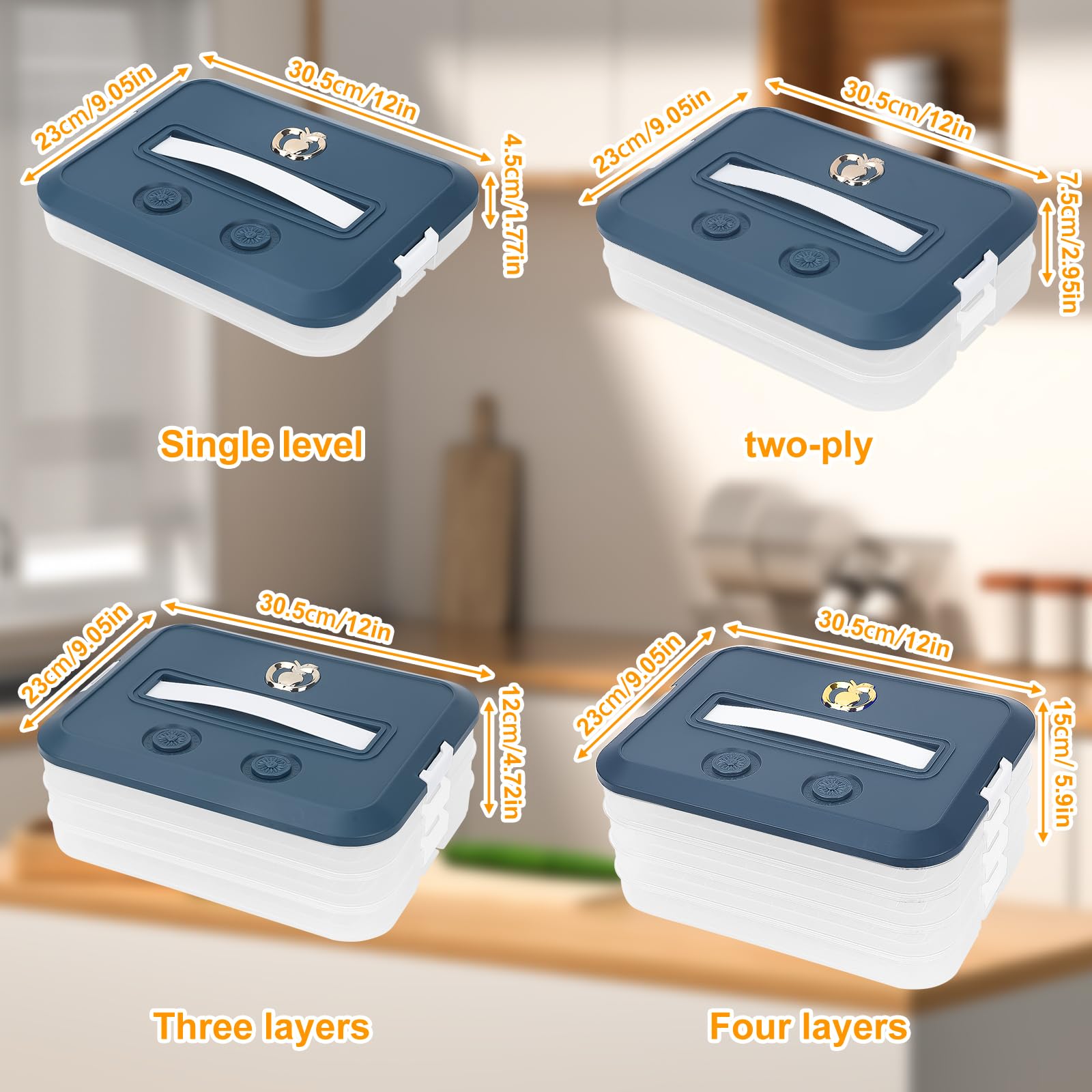 Qivine Dumpling Storage Box,4 Layer Dumpling Keeper Food Storage Containers with Lid for Fridge Stackable Cookie Container Airtight Cookie Storage Carrier with Time Recoder