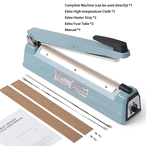 12 inch Impulse Heat Sealer Packing Bags Closer Sealing Machine Copper Transformer Manual for Food Storage Plastic Mylar Shrink Wrap Bags with Extra Fuse Replace Elements
