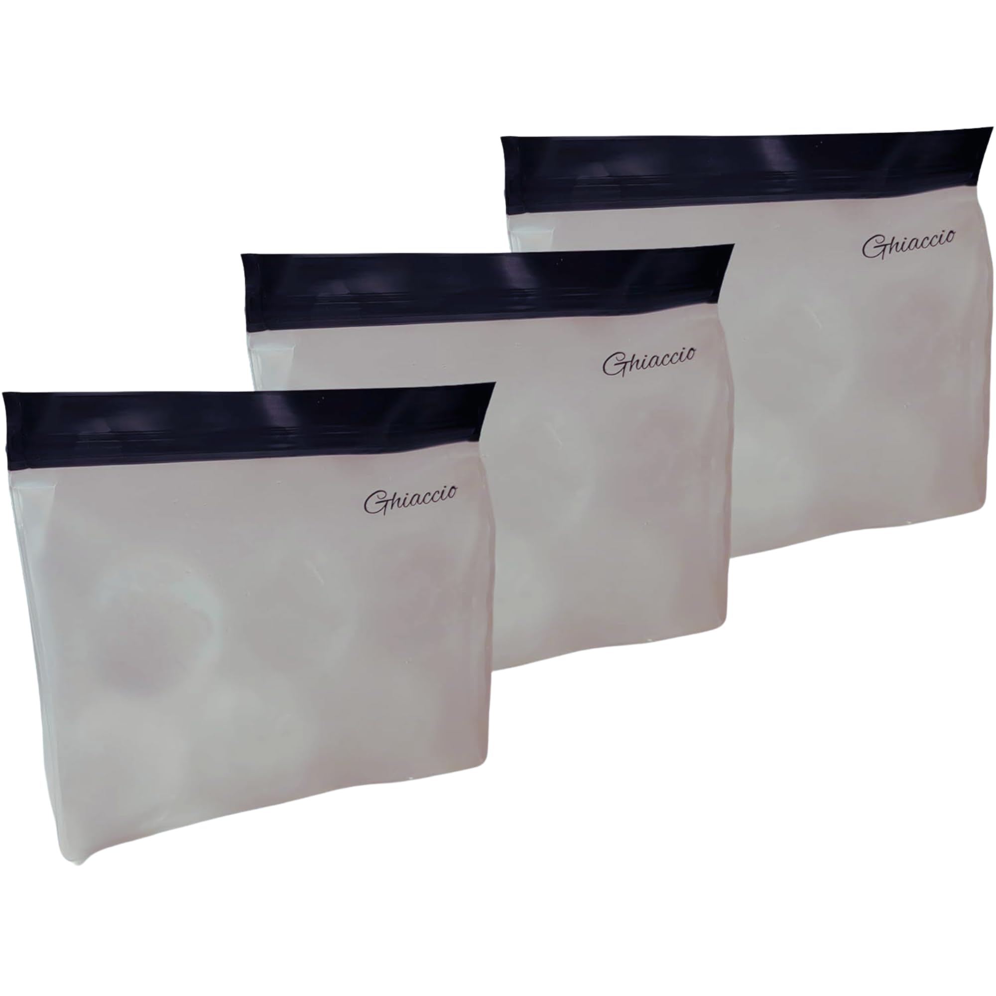 Ghiaccio Reusable Ice Bag - Premium Ice Storage Bags, Plastic Free and BPA Free, Freezer Safe and Leakproof Silicone for Long-Lasting Freshness (Pack of 3)