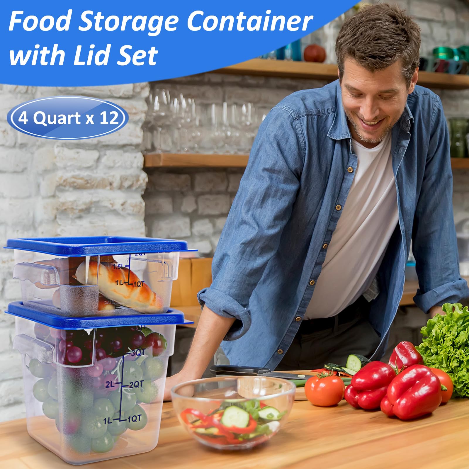 Yungyan 8 Pcs Restaurant Food Storage Containers with Lids Set 2Qt and 4Qt Commercial Restaurant Square Storage Containers Clear Food Cereal Container for Kitchen Freezer and Dishwasher Safe