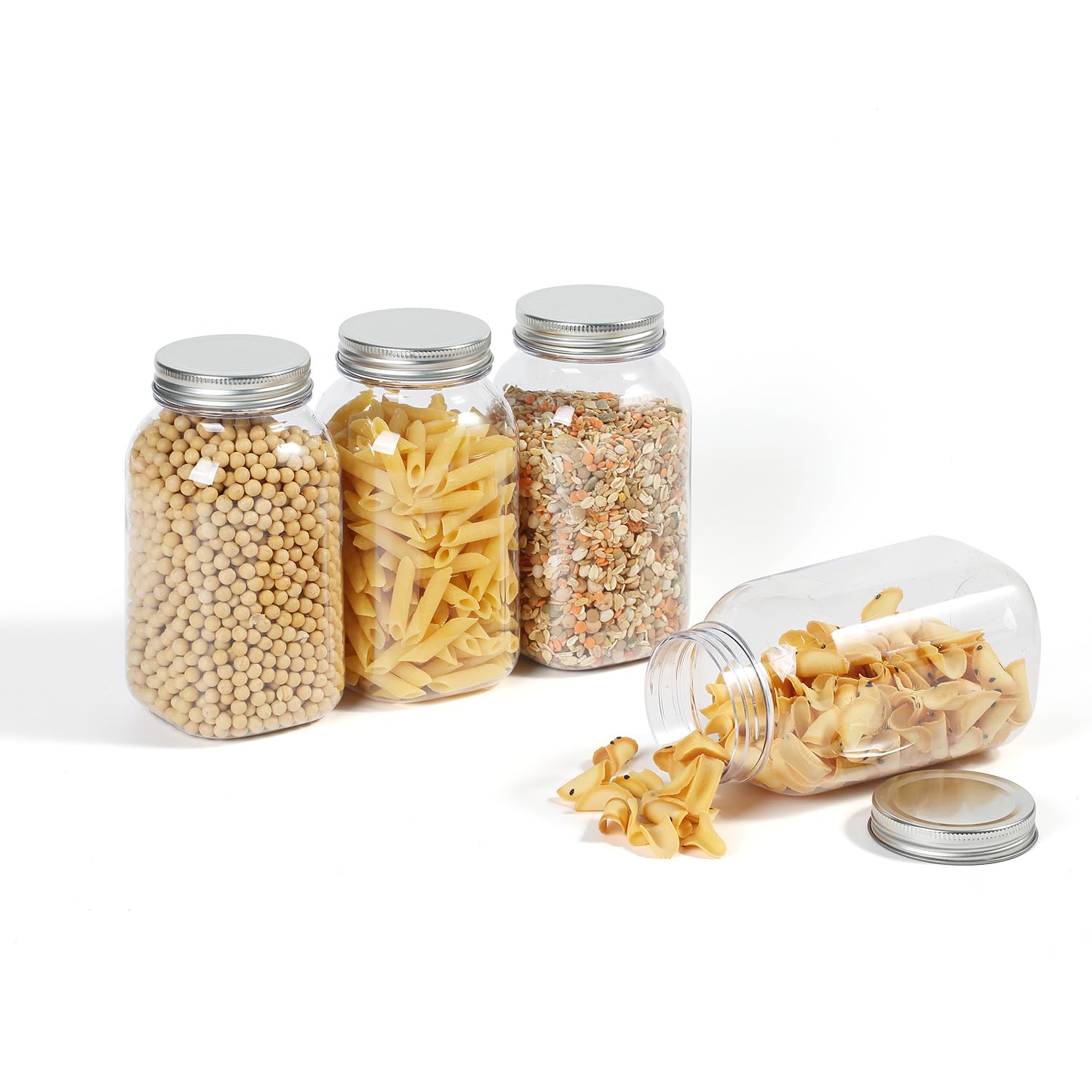 Party Club of America 6 Pack 32OZ Sliver Plastic Jars With Screw On Lids,Plastic Mason Jars Food Storage Container For Storing Dry Food, Candy, Cream,Peanut, Butter
