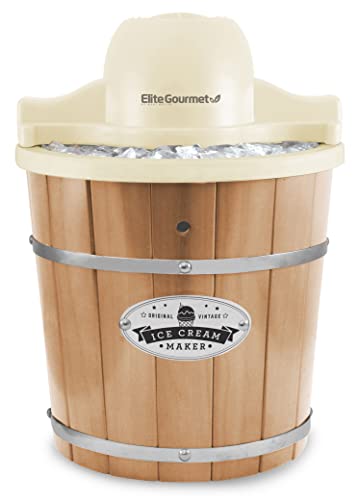 Elite Gourmet EIM-924L# 4 Quart Electric Motorized Ice Cream Maker Ice & Rock Salt, 4Qt. Freezing Canister, Creamy Ice Cream, Gelato, Frozen Yogurt, or Sorbet, Recipe Booklet, Pine
