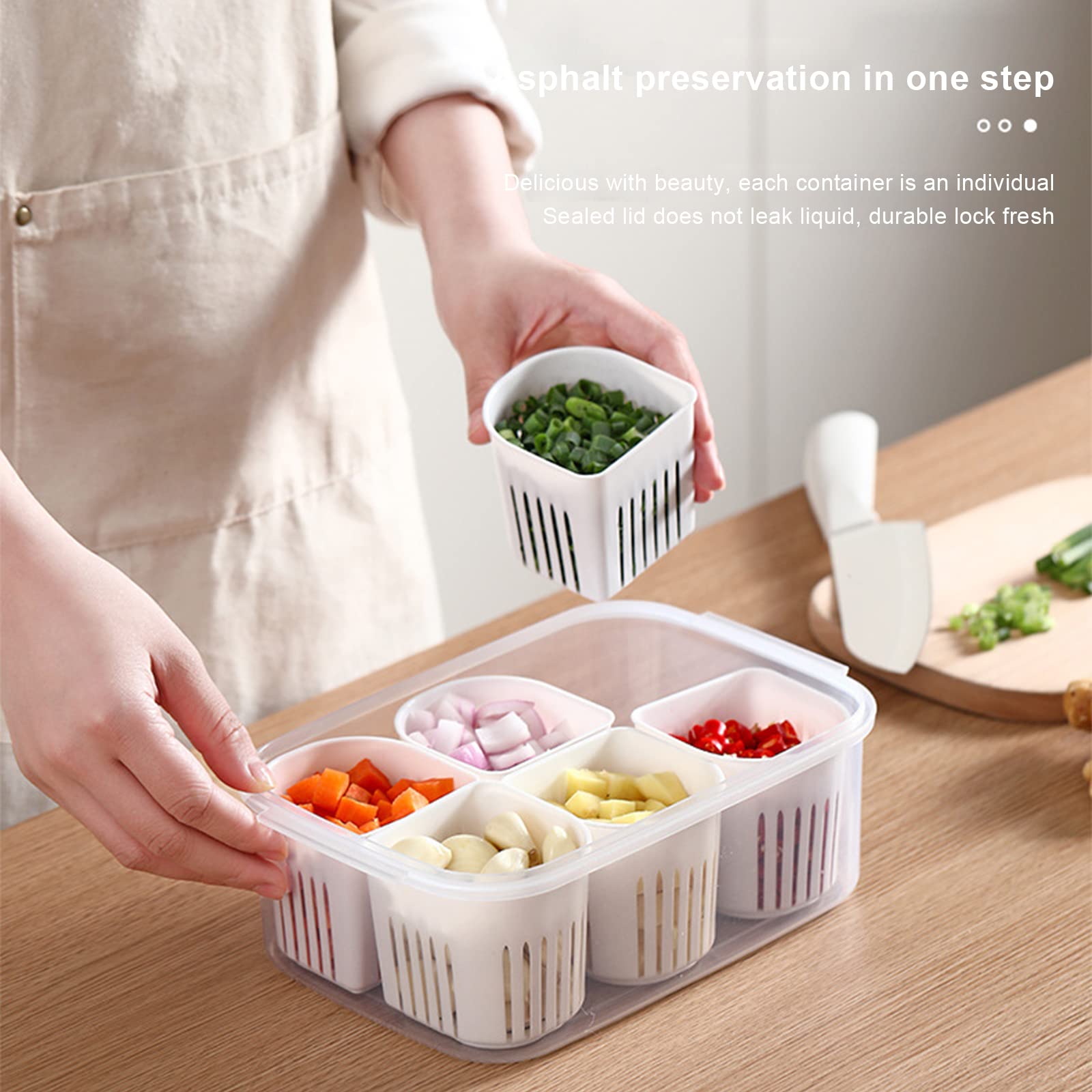 Fridge Organizer, Divided Veggie Tray with Lid, Plastic Divided Veggie Storage Containers, Plastic Fresh Produce Saver Keeper for Refrigerator Produce Beans Fruits Organzation(#1)