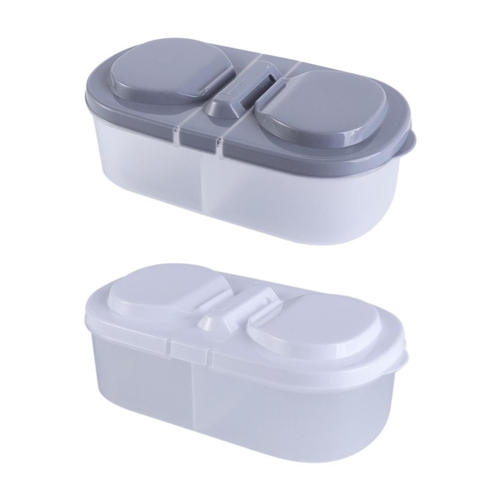 Kopida 2 Pcs Food Storage Containers with Lids, Plastic Double Compartment Fridge Storage Organizer Boxes, Food Container for Pantry Organization and Storage