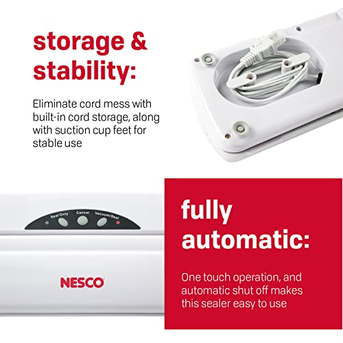 Nesco VS-01 One Touch Operation Food Vacuum Sealer with Vacuum Sealer Bags, White