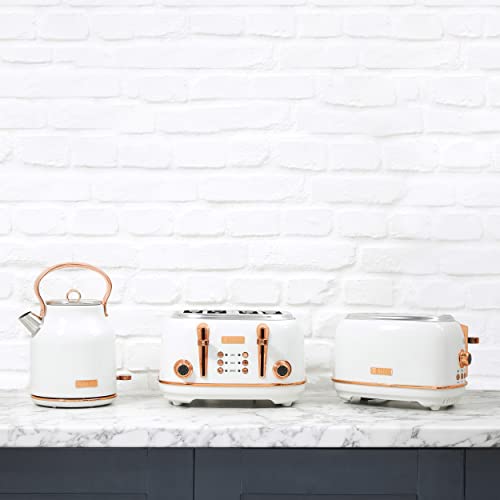 Haden 75091 Heritage 2 Slice Toaster, Wide Slot with Removable Crumb Tray and Settings, Ivory/Copper