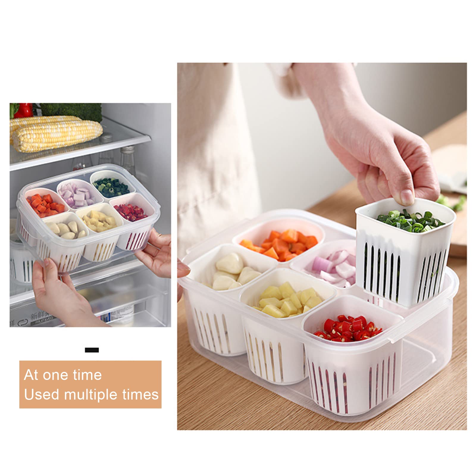 Fridge Organizer, Divided Veggie Tray with Lid, Plastic Divided Veggie Storage Containers, Plastic Fresh Produce Saver Keeper for Refrigerator Produce Beans Fruits Organzation(#1)