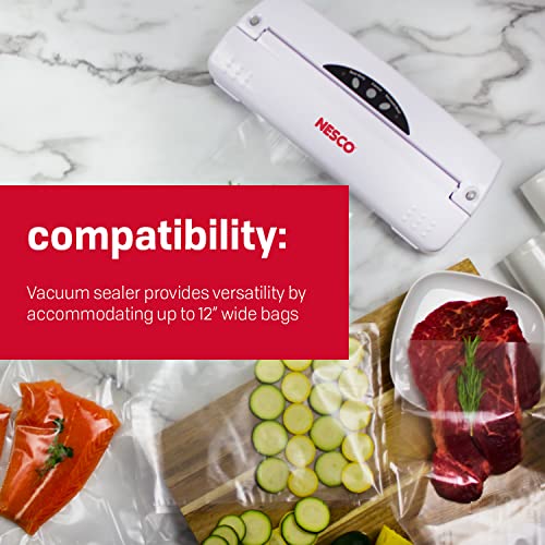 Nesco VS-01 One Touch Operation Food Vacuum Sealer with Vacuum Sealer Bags, White
