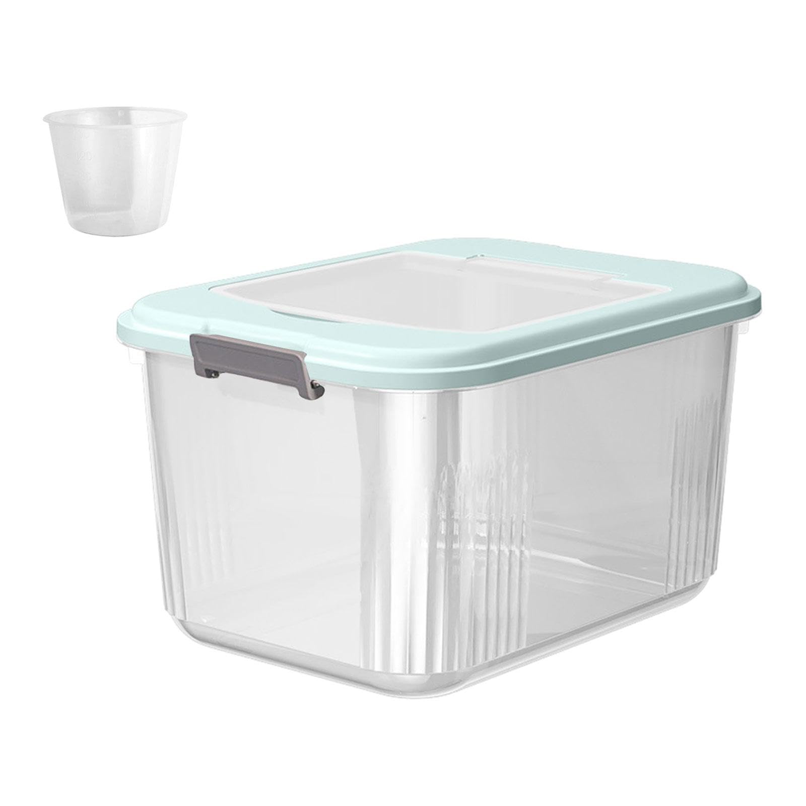 Fenteer Grain Rice Storage Container, Large Sealed Grain Container with Measuring Cup Rice Storage Bin for Nuts Rice, 7.5KG Blue