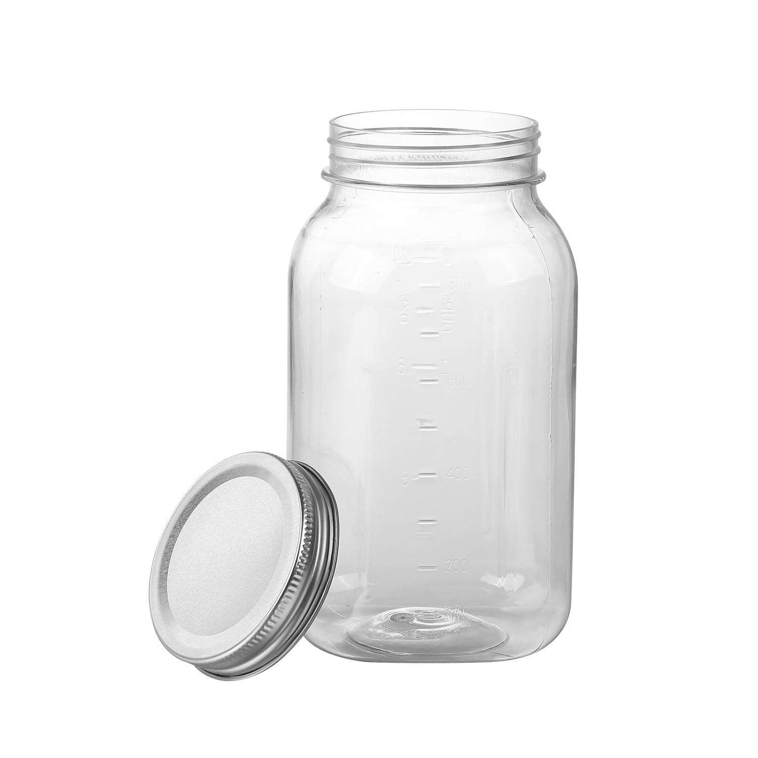 Party Club of America 6 Pack 32OZ Sliver Plastic Jars With Screw On Lids,Plastic Mason Jars Food Storage Container For Storing Dry Food, Candy, Cream,Peanut, Butter