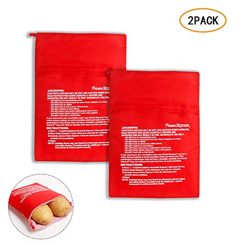 JOCHA Reusable Express Microwave Potato Cooker Bag Perfect Potatoes in Just 4 Minutes Microwave Potato Pouch Baking Bag Red (2 Pack)