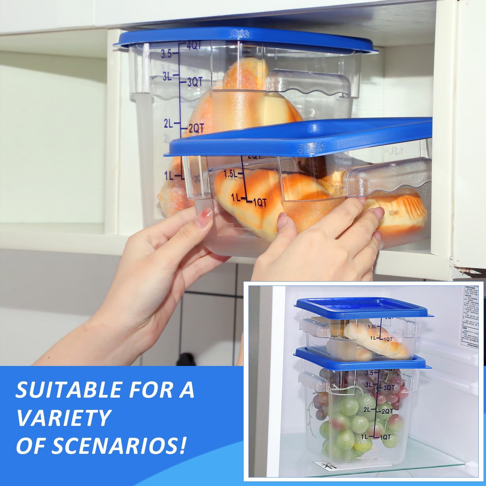 Yungyan 8 Pcs Restaurant Food Storage Containers with Lids Set 2Qt and 4Qt Commercial Restaurant Square Storage Containers Clear Food Cereal Container for Kitchen Freezer and Dishwasher Safe