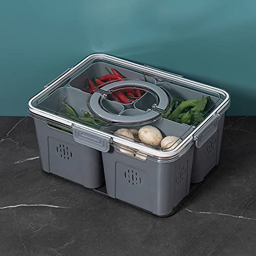 Fruit Storage Containers for Fridge with Airtight Lid & Handle - Refrigerator Food Storage Containers with 4 Removable Colanders, Vegetable Berry Keep Fresh Containers | BPA-Free(Grey)