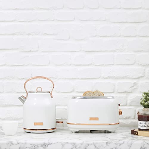 Haden 75091 Heritage 2 Slice Toaster, Wide Slot with Removable Crumb Tray and Settings, Ivory/Copper