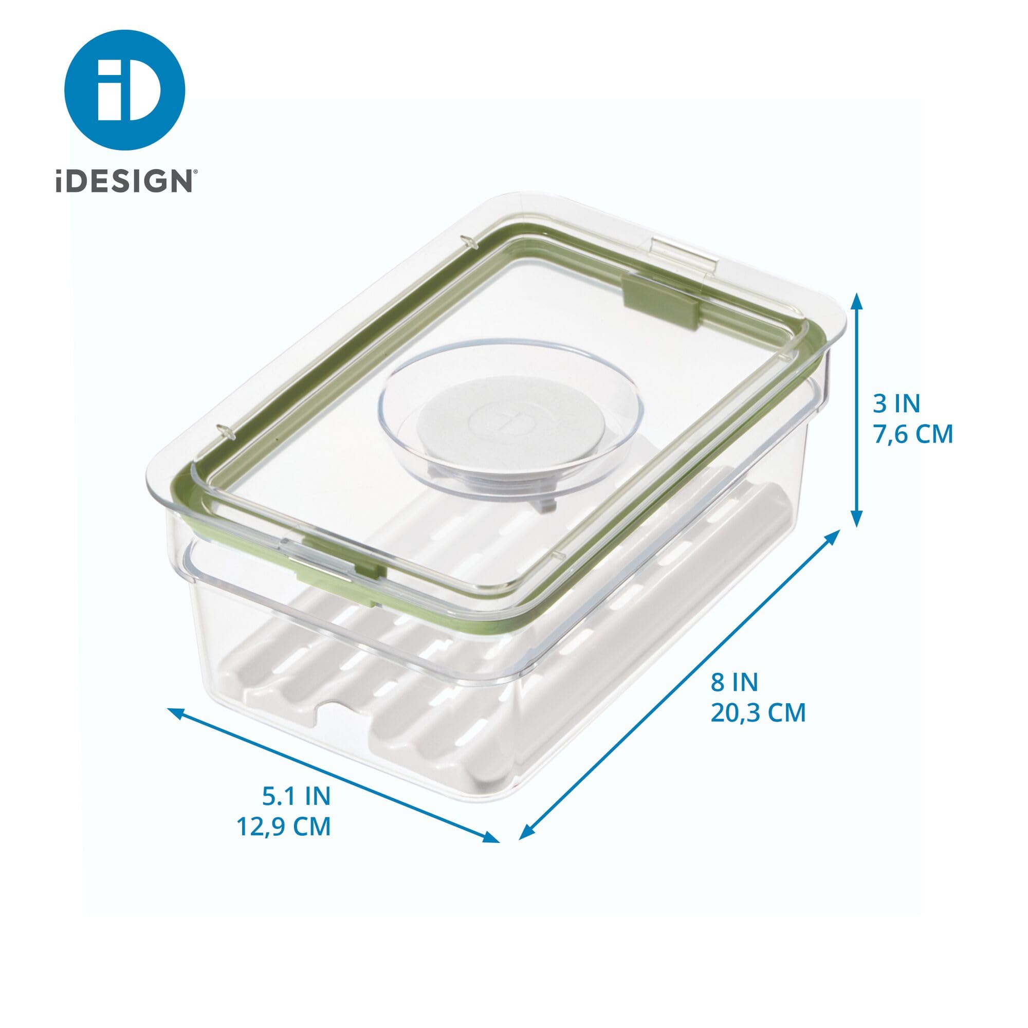 IDESIGN Medium Short Produce Storage Bin with Insert Tray, The Fresh Collection – 5" L x 8.1” W x 3” H, Clear Bin