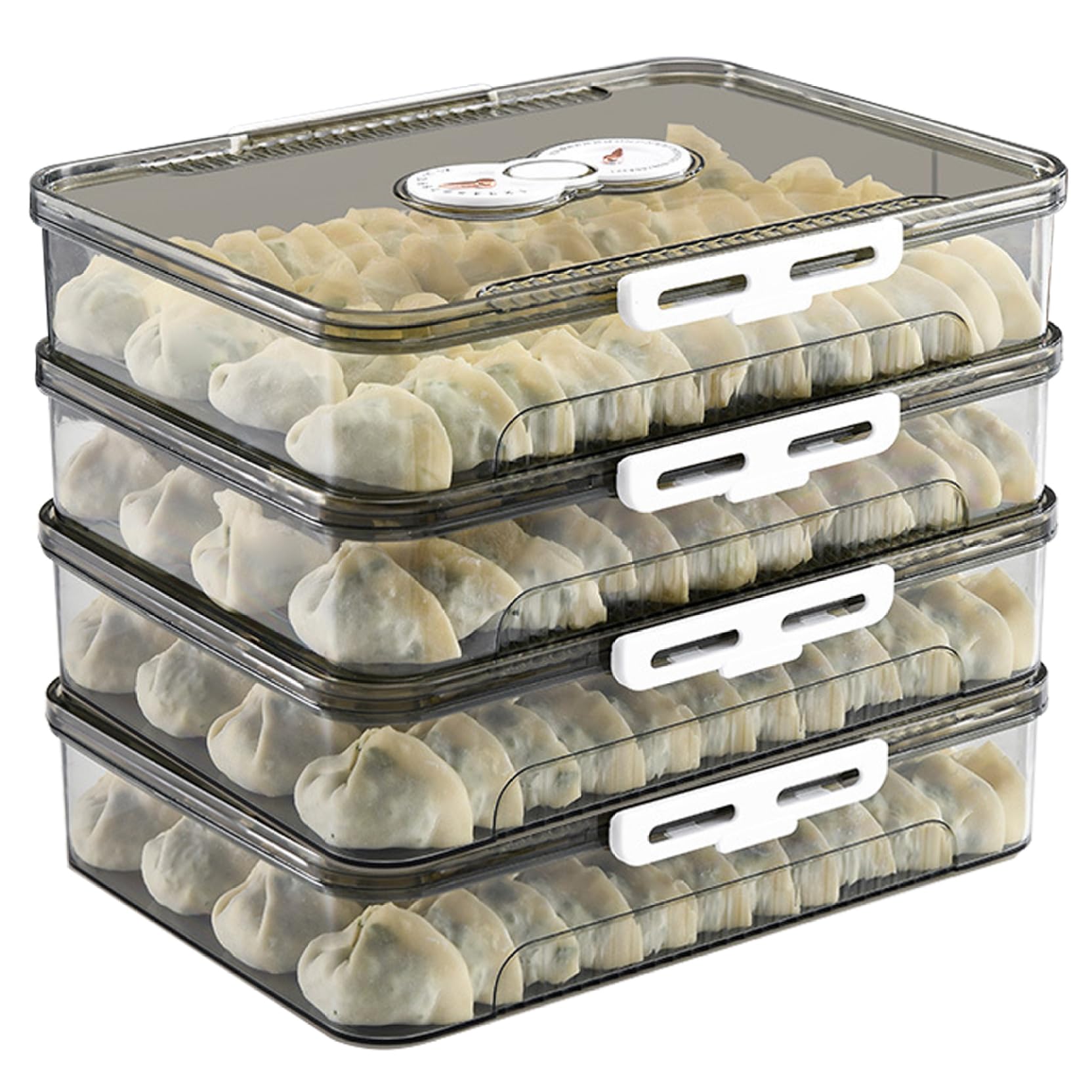 CUCUFA Dumpling Storage Box, 4 Layers Food Storage Container Portable Dumpling Organizer Stackable Freezer Storage Containers Food Storage Box Airtight Food Container