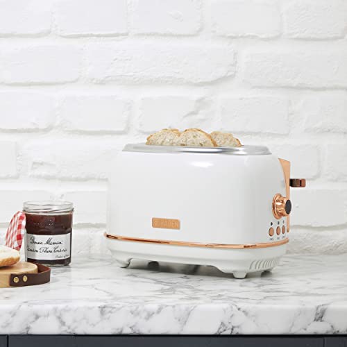 Haden 75091 Heritage 2 Slice Toaster, Wide Slot with Removable Crumb Tray and Settings, Ivory/Copper