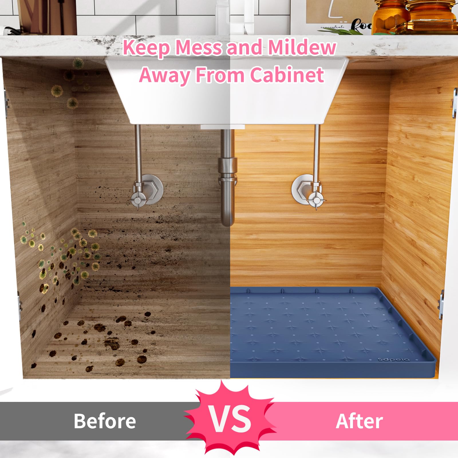 Sdpeia Under Sink Mat for [34" x 22"] Cabinet, Upgraded Silicone Waterproof Mat Kitchen Cabinet Liner Cabinet Protector Kitchen Organizers and Storage