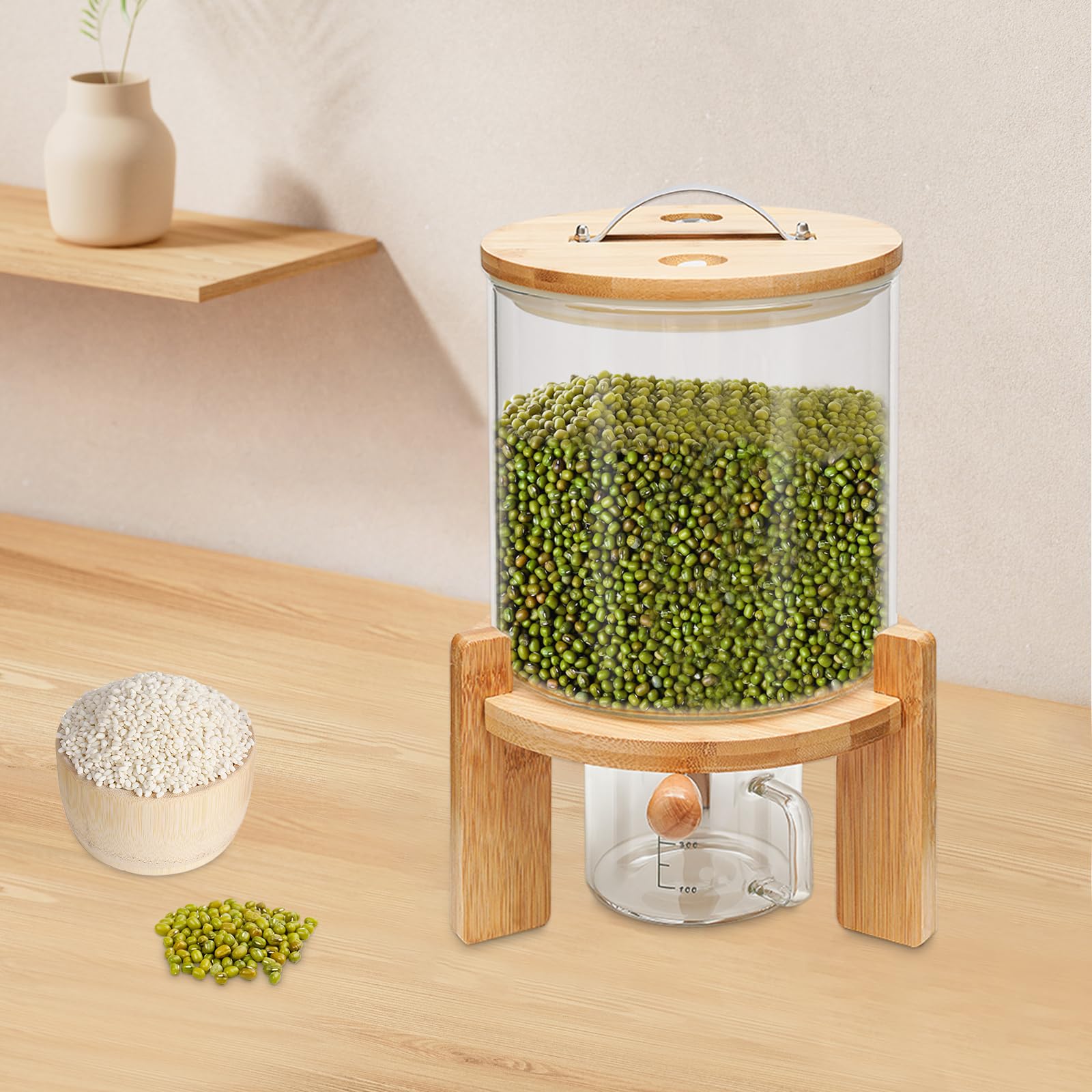 5L Grain Storage Rice Dispenser Cereal Container Flour Container Rice Holder Rice Storage With Valve Grain Dispenser Bean Oatmeal Flour Container Dry Goods Dispensers Creative Glass Food Storge