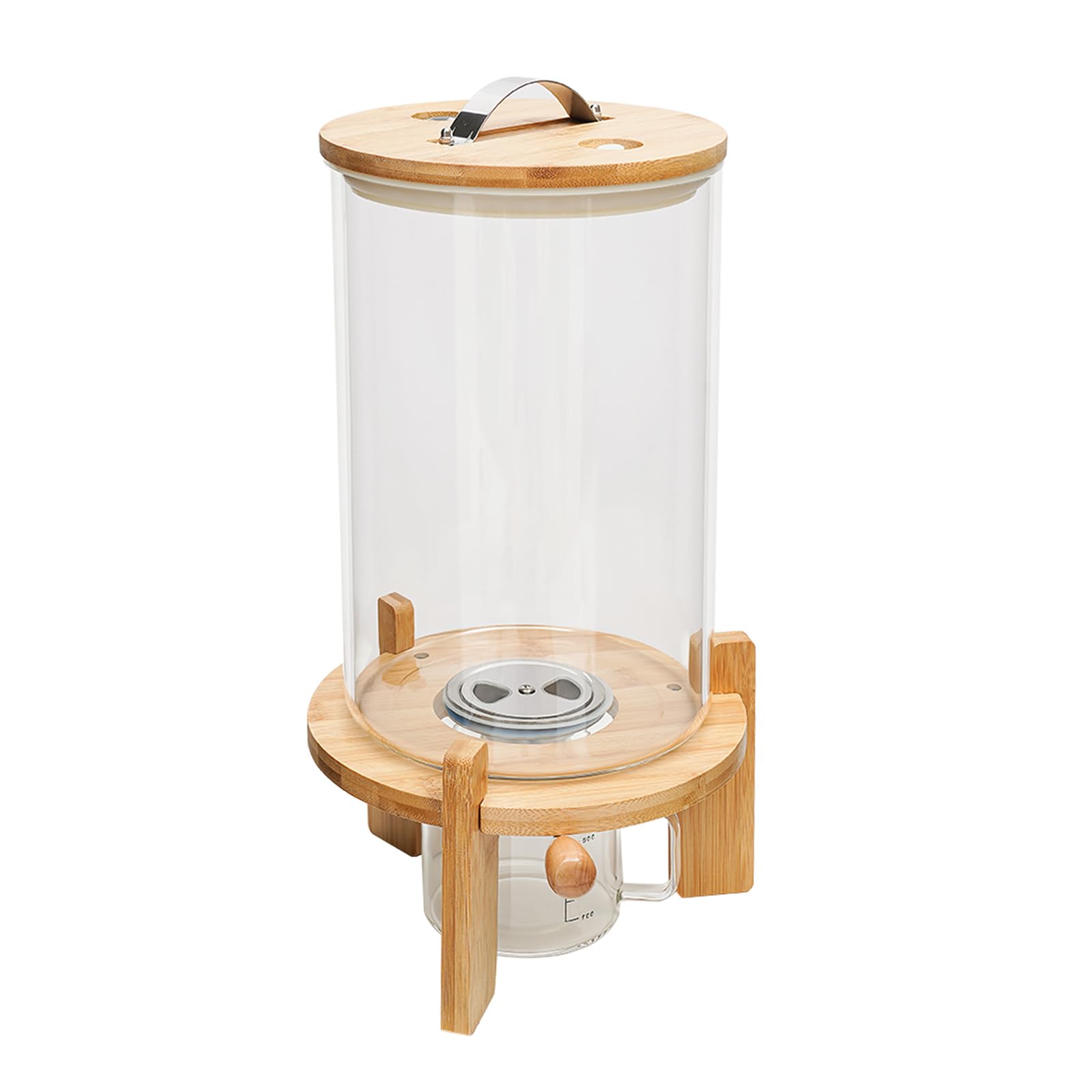 KONKENIE 7.5L/5L Grain Storage Tank Dispenser with Base+Valve+Cup Glass Rice Cereal Bean Flour Container Dry Food Organizer with Lid+Stand for Home Kitchen Pantry Store Clear (7.5L/Round Base)