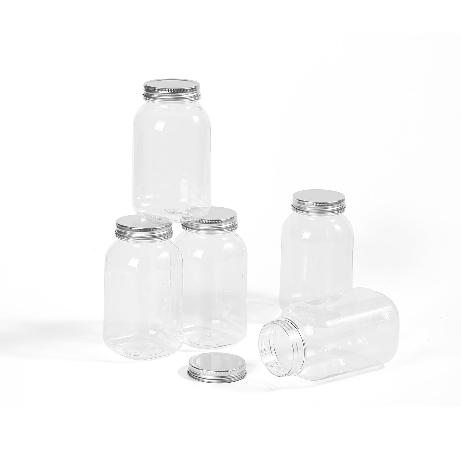 Party Club of America 10 Pack 16OZ Sliver Plastic Jars With Screw On Lids,Plastic Mason Jars Food Storage Container For Storing Dry Food, Candy, Cream,Peanut, Butter