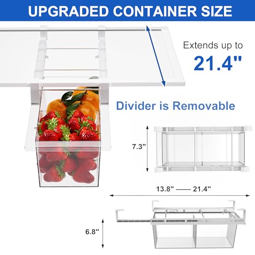 LALASTAR Upgraded Fridge Organizer Drawers, 2-PACK Refrigerator Organization and Storage, Mini Fridge Storage Containers with Handle, Adjustable Length 13.8"-21.4" (with Divider)