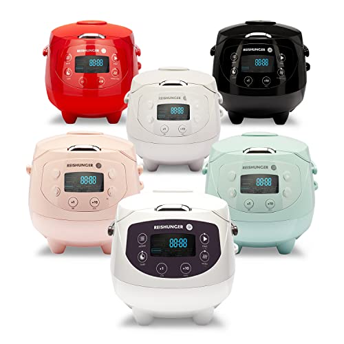 Reishunger Digital Mini Rice Cooker & Steamer, Mint with Keep-Warm Function & Timer - 3.5 Cups - Small Rice Cooker Japanese Style with Ceramic Inner Pot - 8 Programs - 1-3 People