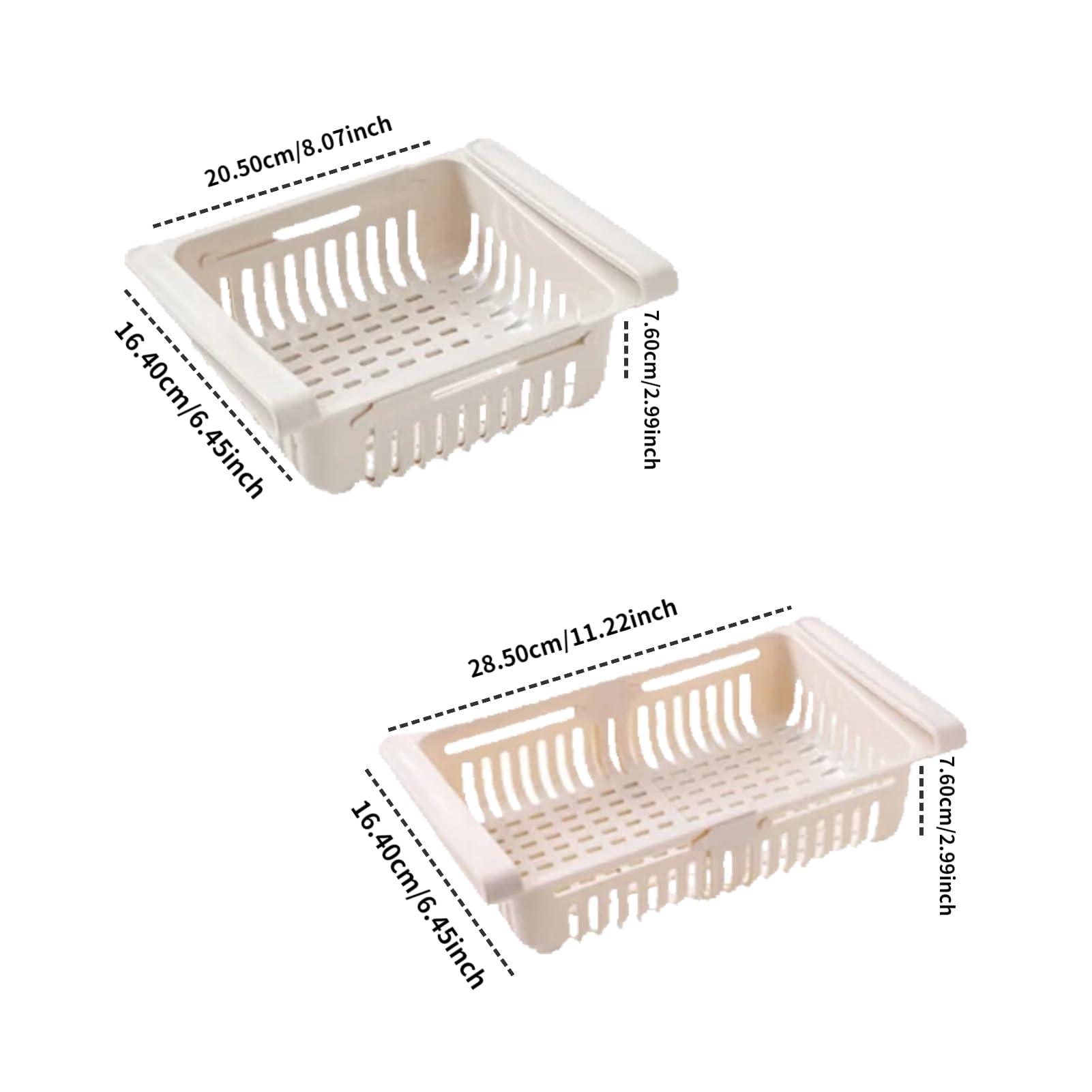 Gsycle Refrigerator Drawer Organizer, 2PCS Fridge Drawer Organizer Pull out Storage Box Refrigerator Bins Refrigerator Shelves for Egg Fruit Vegetable Seafood(Beige)