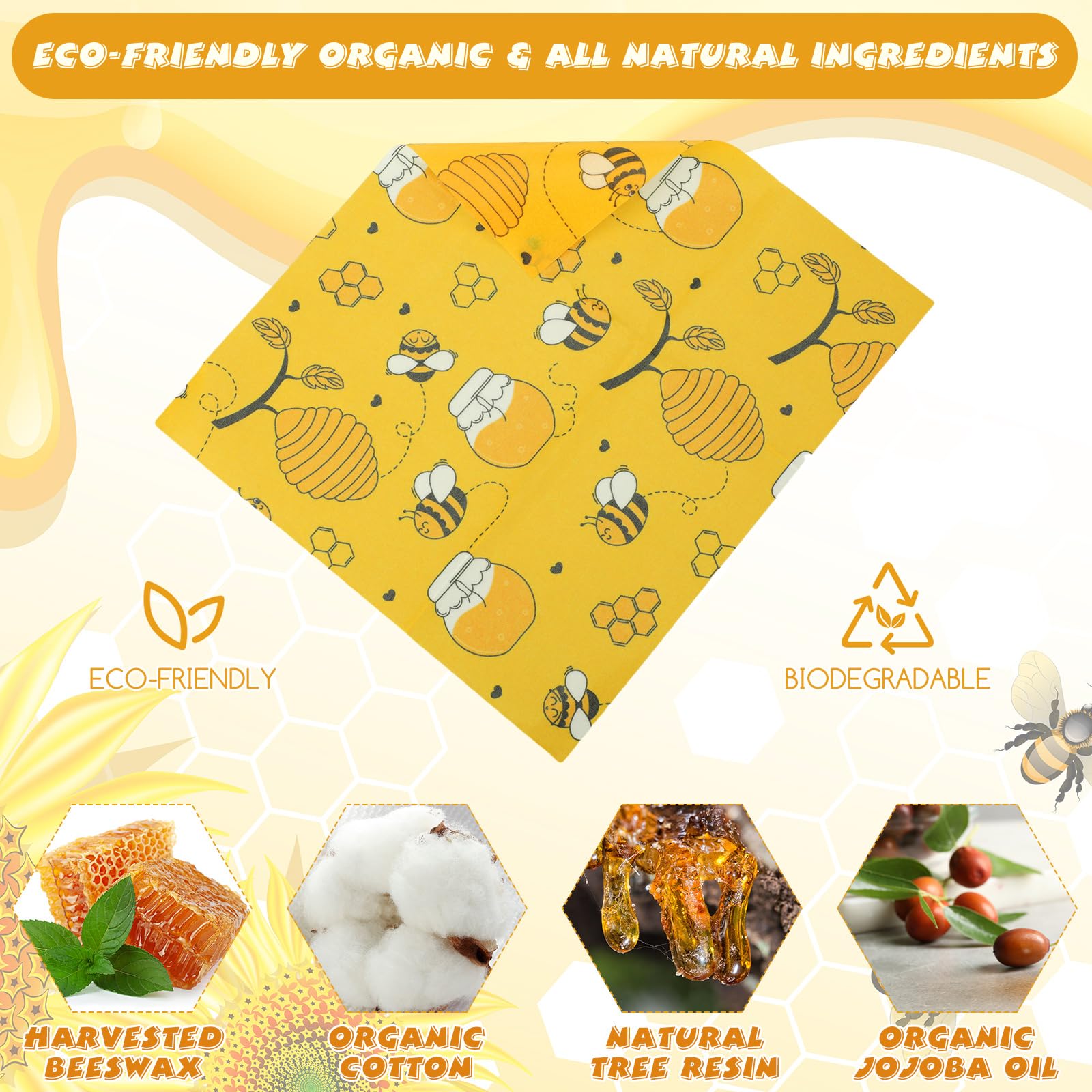 Tranqun 27 Pack Beeswax Wraps for Food Reusable Beeswax Assorted Bread Storage Wrap Fresh Food Keeper for Covering Dishes Sandwich Cheese Fruit Bread Snacks 3 L 9 M 15 S Sizes