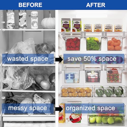 LALASTAR Upgraded Fridge Organizer Drawers, 2-PACK Refrigerator Organization and Storage, Mini Fridge Storage Containers with Handle, Adjustable Length 13.8"-21.4" (with Divider)